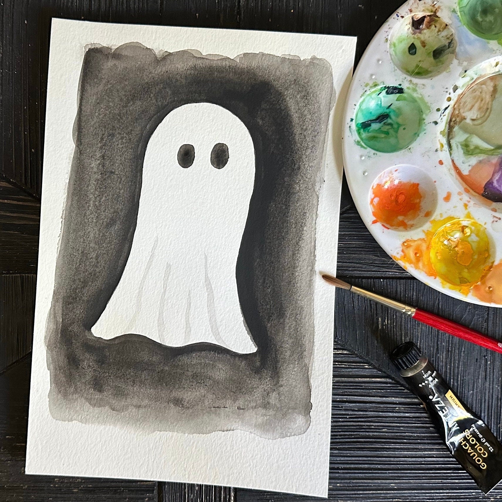 Cute Ghost Painting, Simple Halloween Art, Halloween Ghosts, Gift for ...