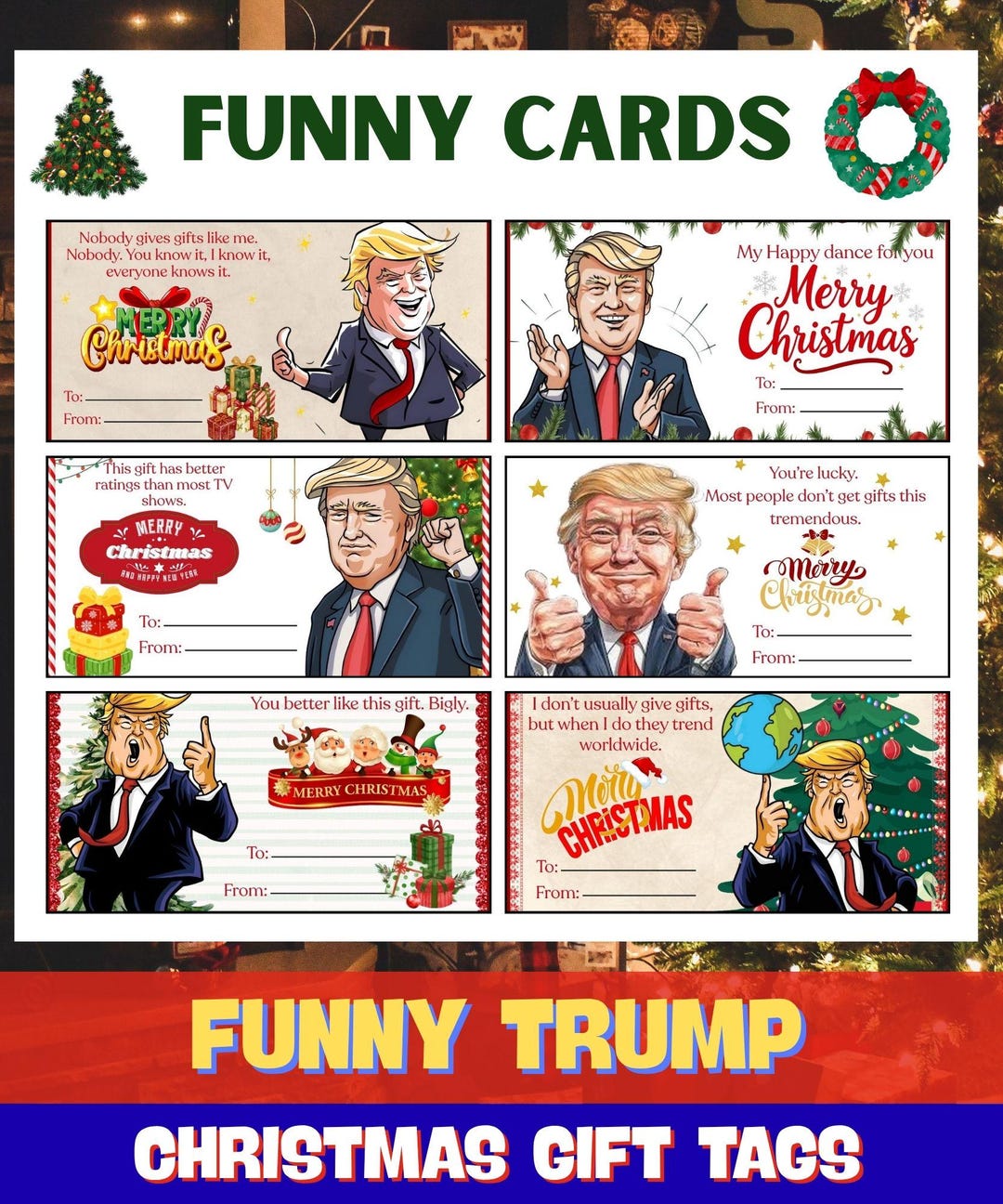 Trump Christmas Gift Tags Printable, Funny Trump Gift Tags, Republican ...