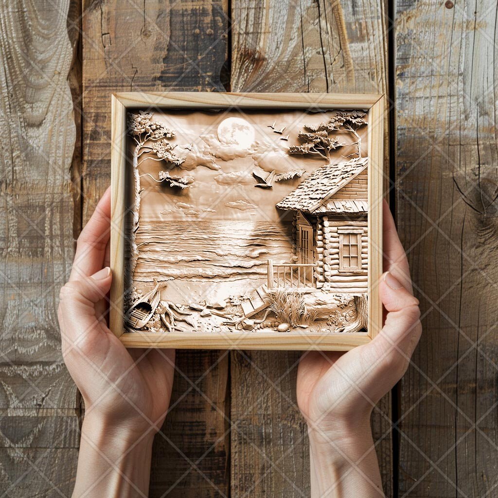 Rustic Log Cabin Beach Shore Coastal Cottage Palm Tree 3d Laser File ...