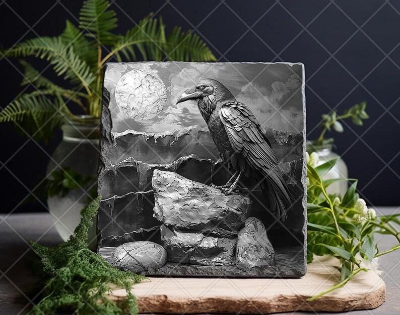 Raven Crow Gothic Halloween Scene Dark Magic Bird 3d Laser File Coaster ...