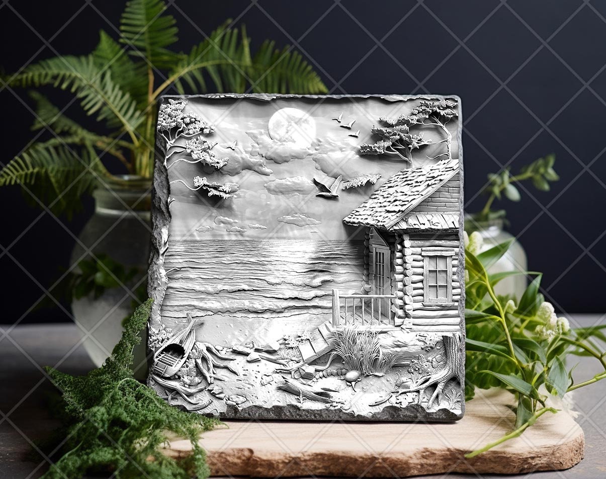 Rustic Log Cabin Beach Shore Coastal Cottage Palm Tree 3d Laser File ...