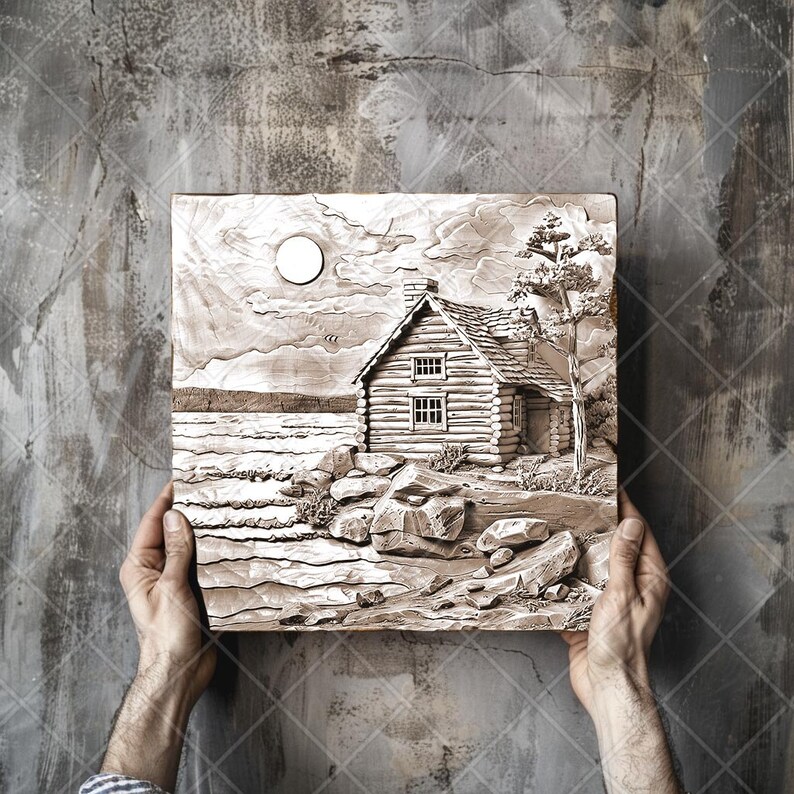 Rustic Log Cabin Beach Shore Coastal Cottage Palm Tree 3d Laser File ...