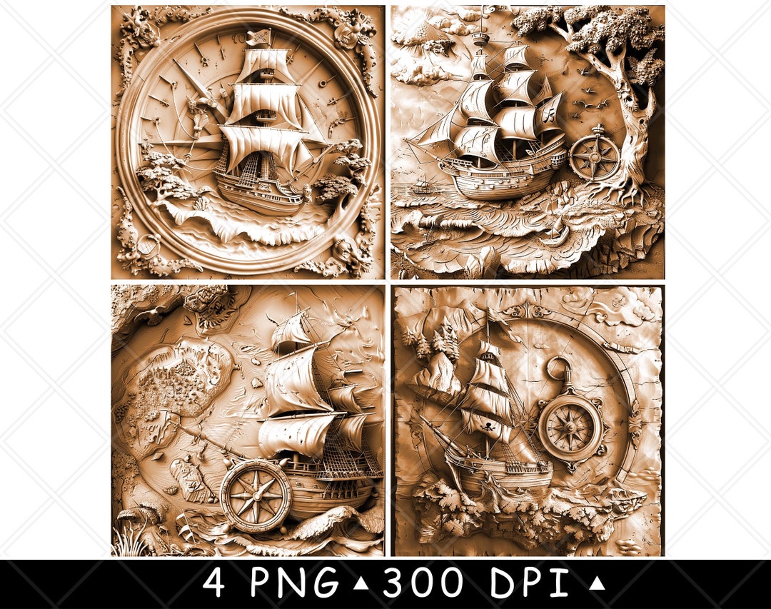 Pirate Ship Compass Galleon Ocean Travel Wooden Vessel 3d Laser File ...