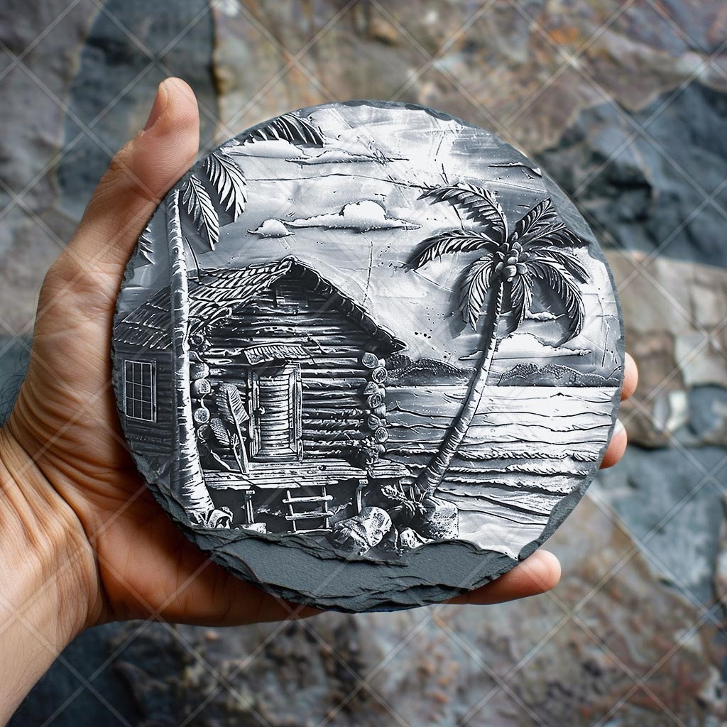 Rustic Log Cabin Beach Shore Coastal Cottage Palm Tree 3d Laser File ...