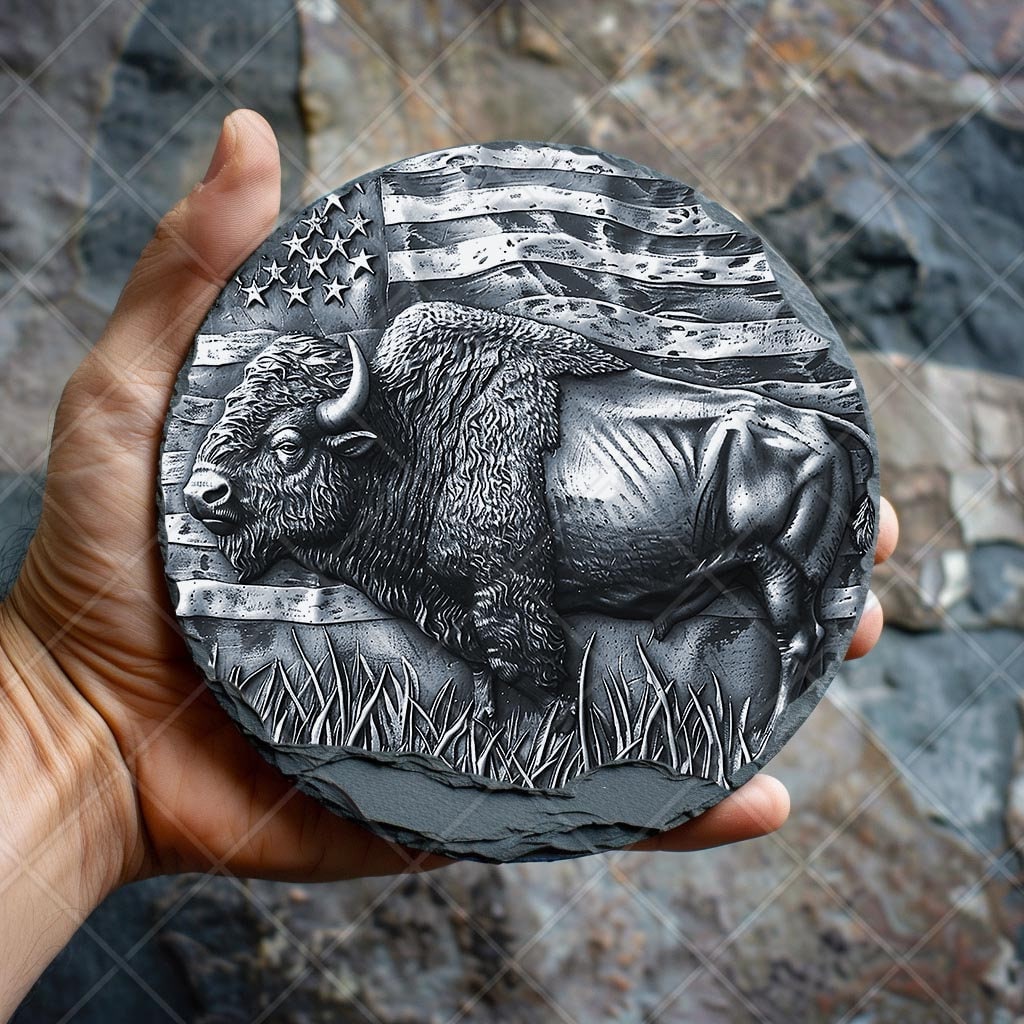 Bison Bull Buffalo Grassland Wildlife American Flag 3d Laser File ...