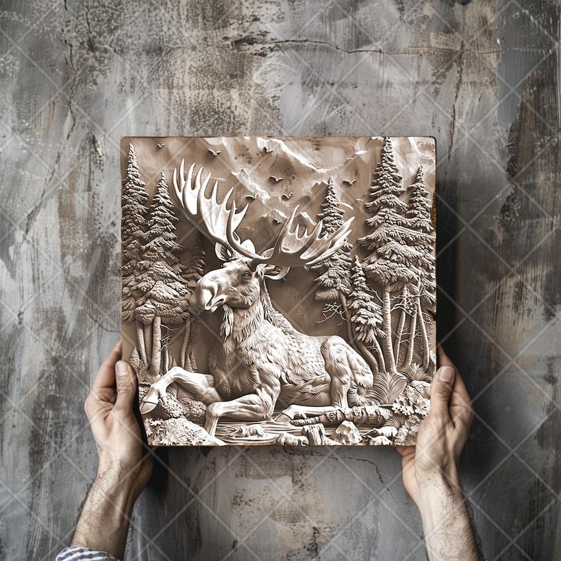 Moose Sitting Scene Forest Bull Wildlife Jungle Forest 3d Laser File ...