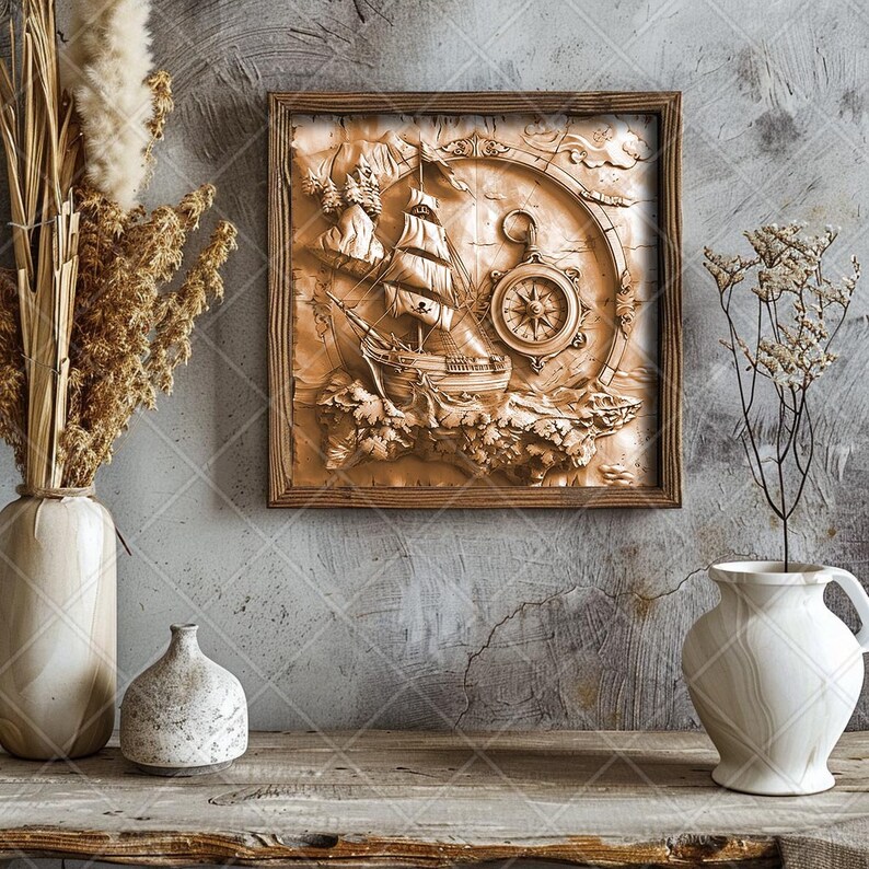 Pirate Ship Compass Galleon Ocean Travel Wooden Vessel 3d Laser File ...