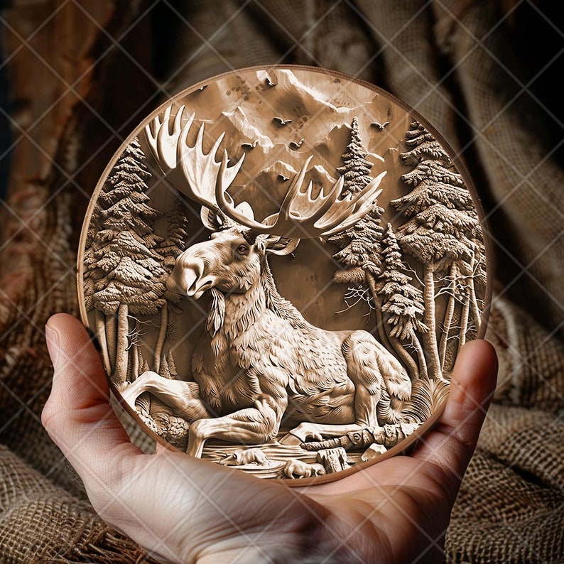 Moose Sitting Scene Forest Bull Wildlife Jungle Forest 3d Laser File ...