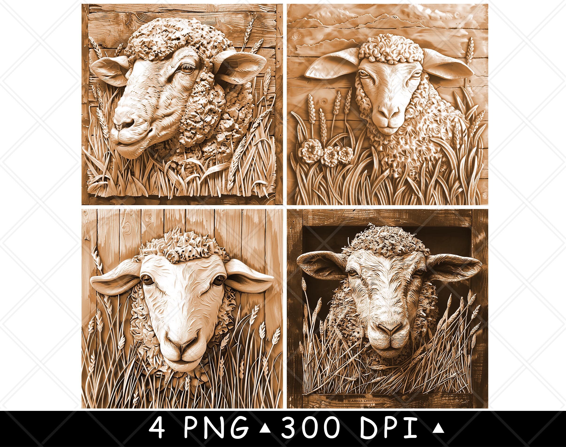 Sheep Head Face Grass Scene Wool Lamb Portrait Pasture 3d Laser File ...