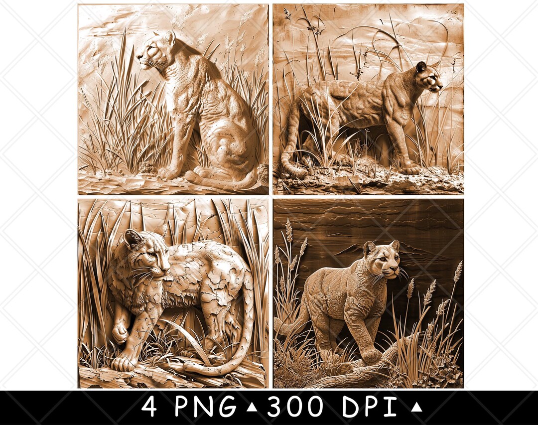 Puma Grass Scene Wild Big Cat Cougar Panther Wildlife 3d Laser File ...
