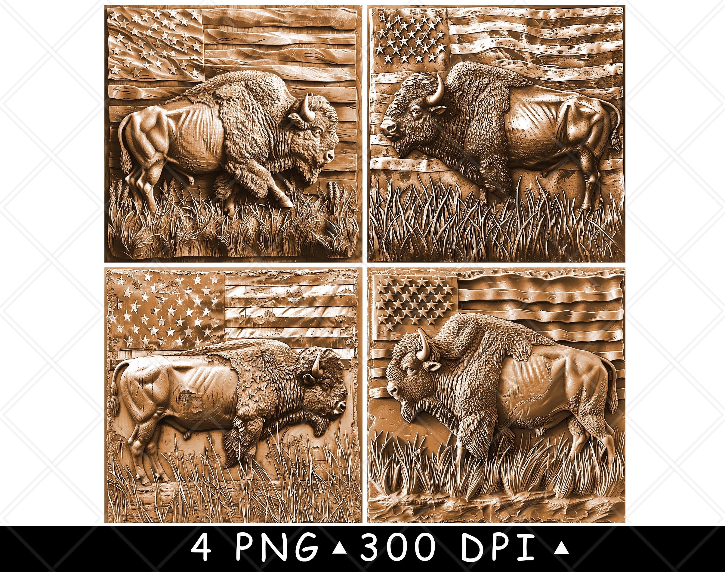 Bison Bull Buffalo Grassland Wildlife American Flag 3d Laser File ...
