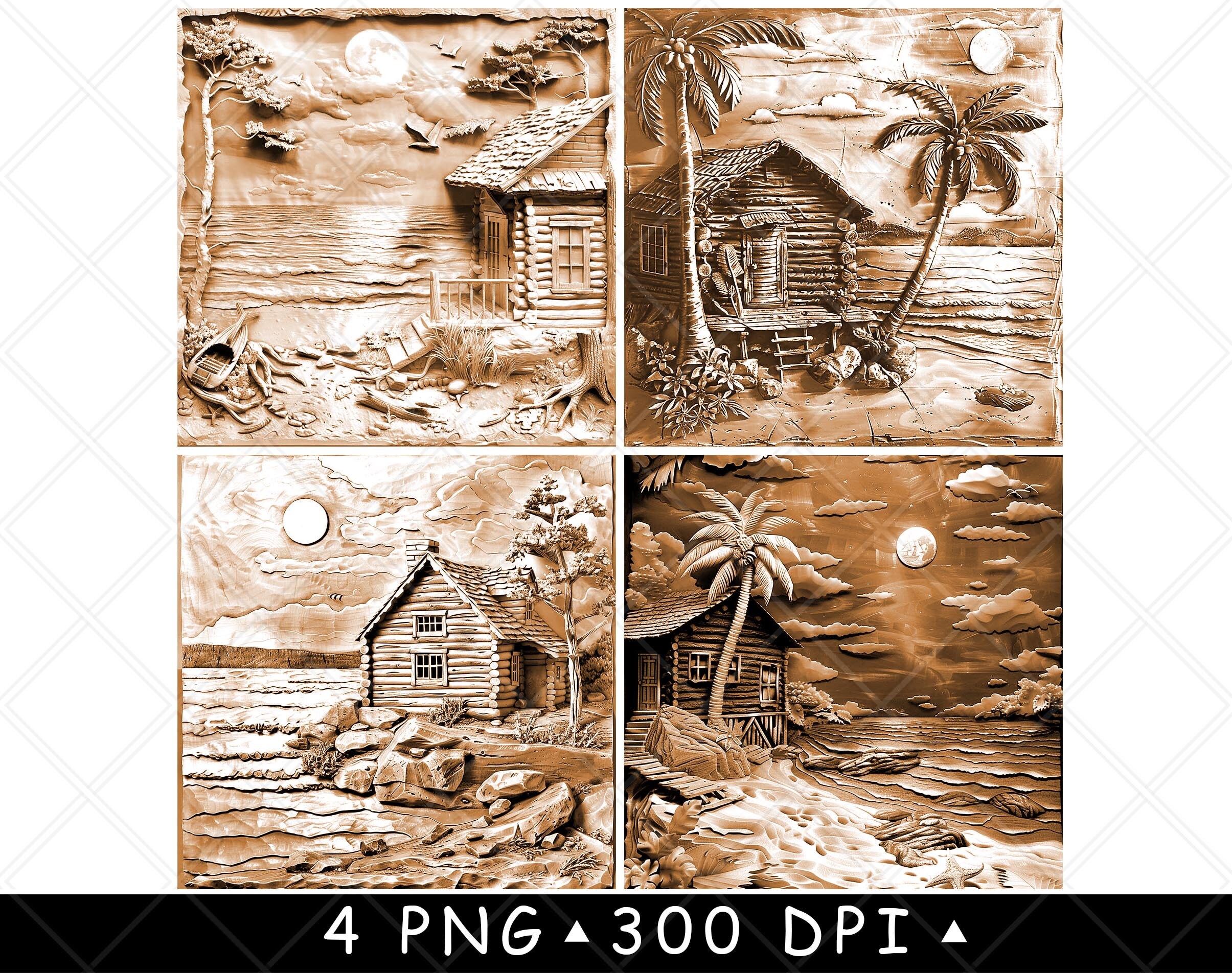 Rustic Log Cabin Beach Shore Coastal Cottage Palm Tree 3d Laser File ...