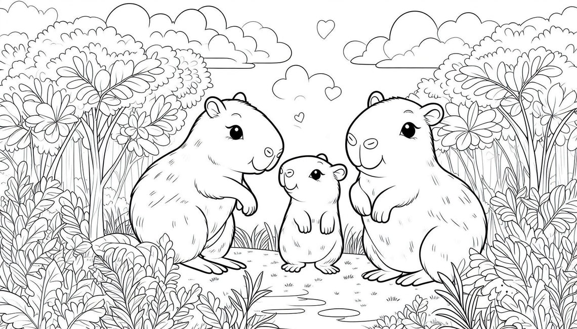 16 Page Capybara Coloring Book | Capybara Coloring Pages | Printable ...