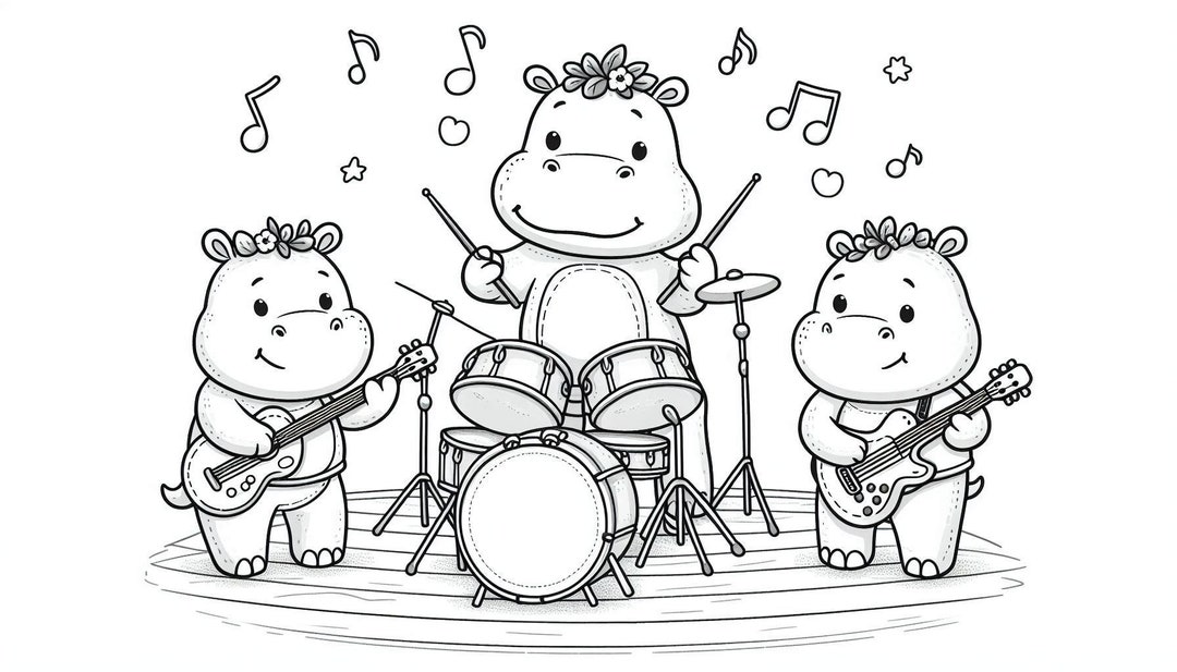 20pg Hippo Coloring Book | 20 Different Cute Hippo Coloring Pages ...