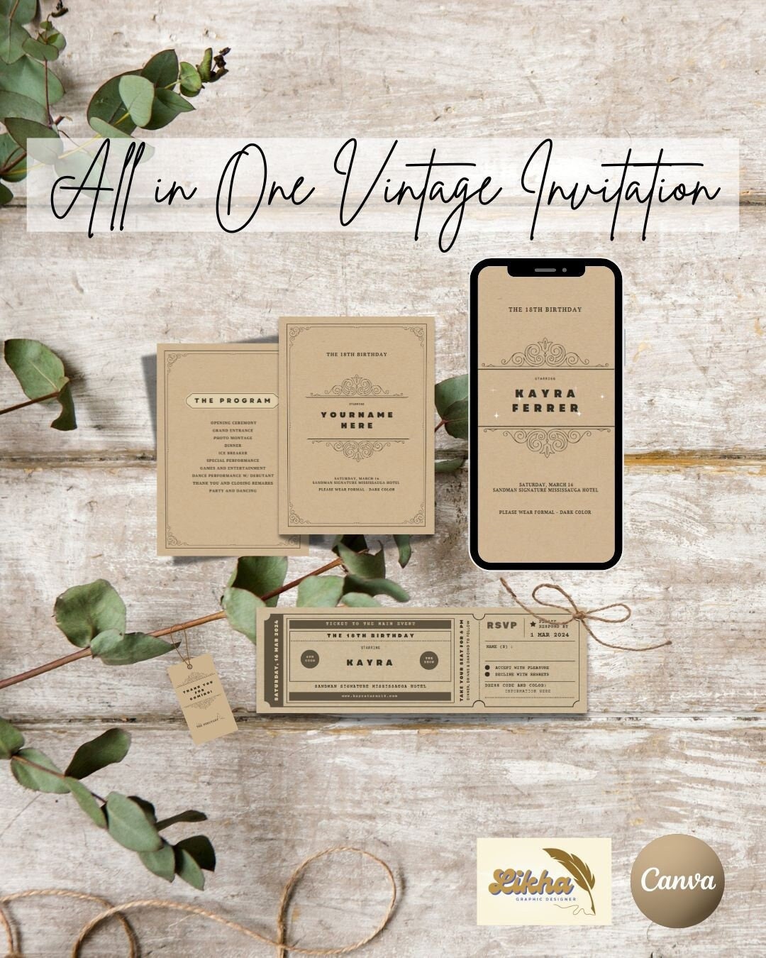 Vintage Birthday Invitation Template different Kinds - Etsy