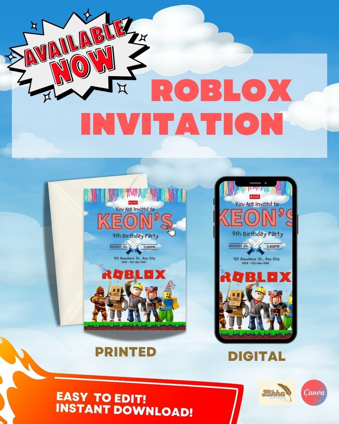 Digital Roblox Invitation Template - Etsy