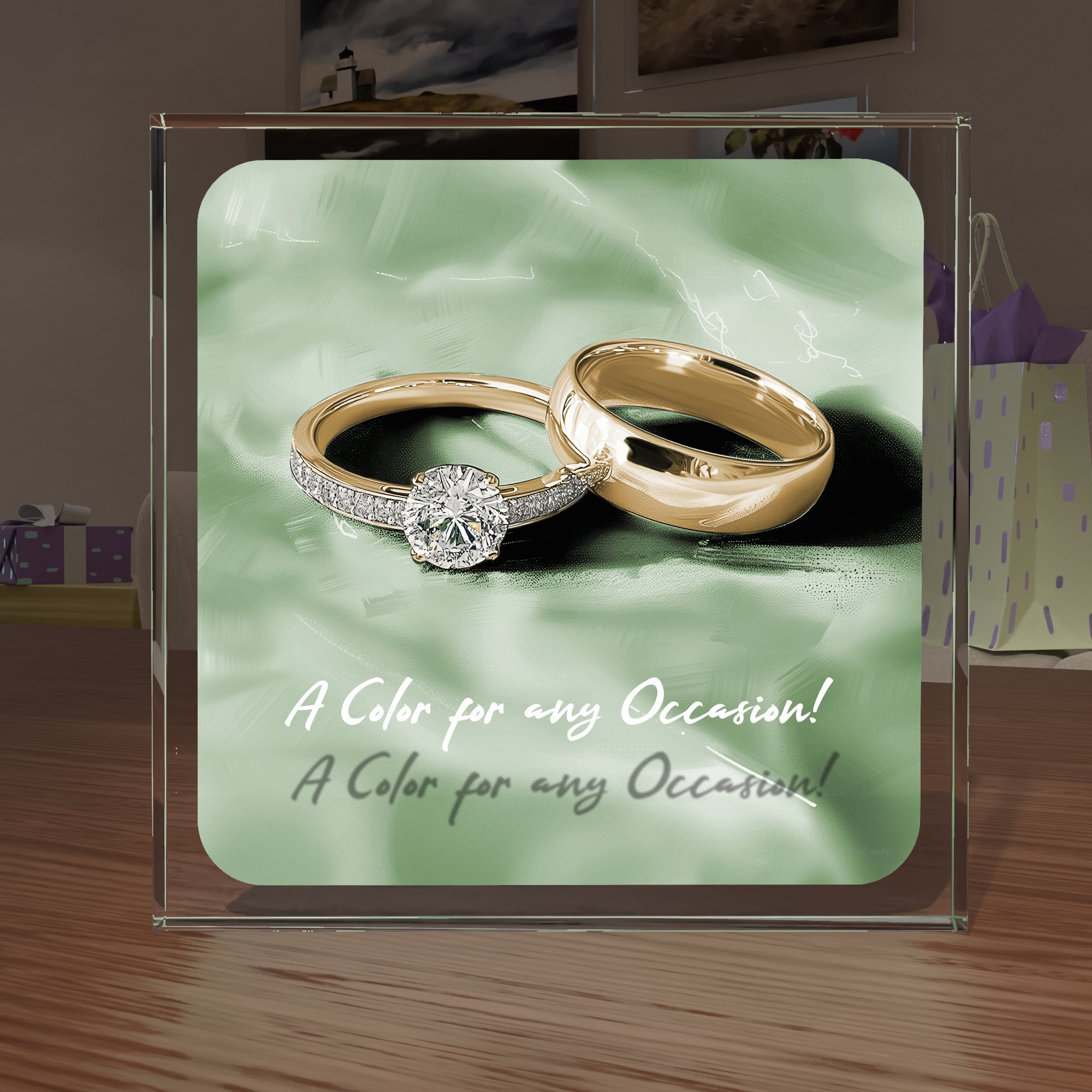 Personalized Wedding Gifts WEDDING RINGS on SATIN Tabletop Art Print W ...