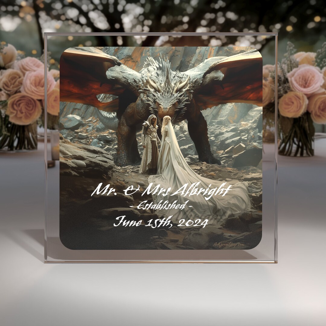 Personalized WEDDING Gift Dragon BRIDE & GROOM Tabletop Art Print W ...