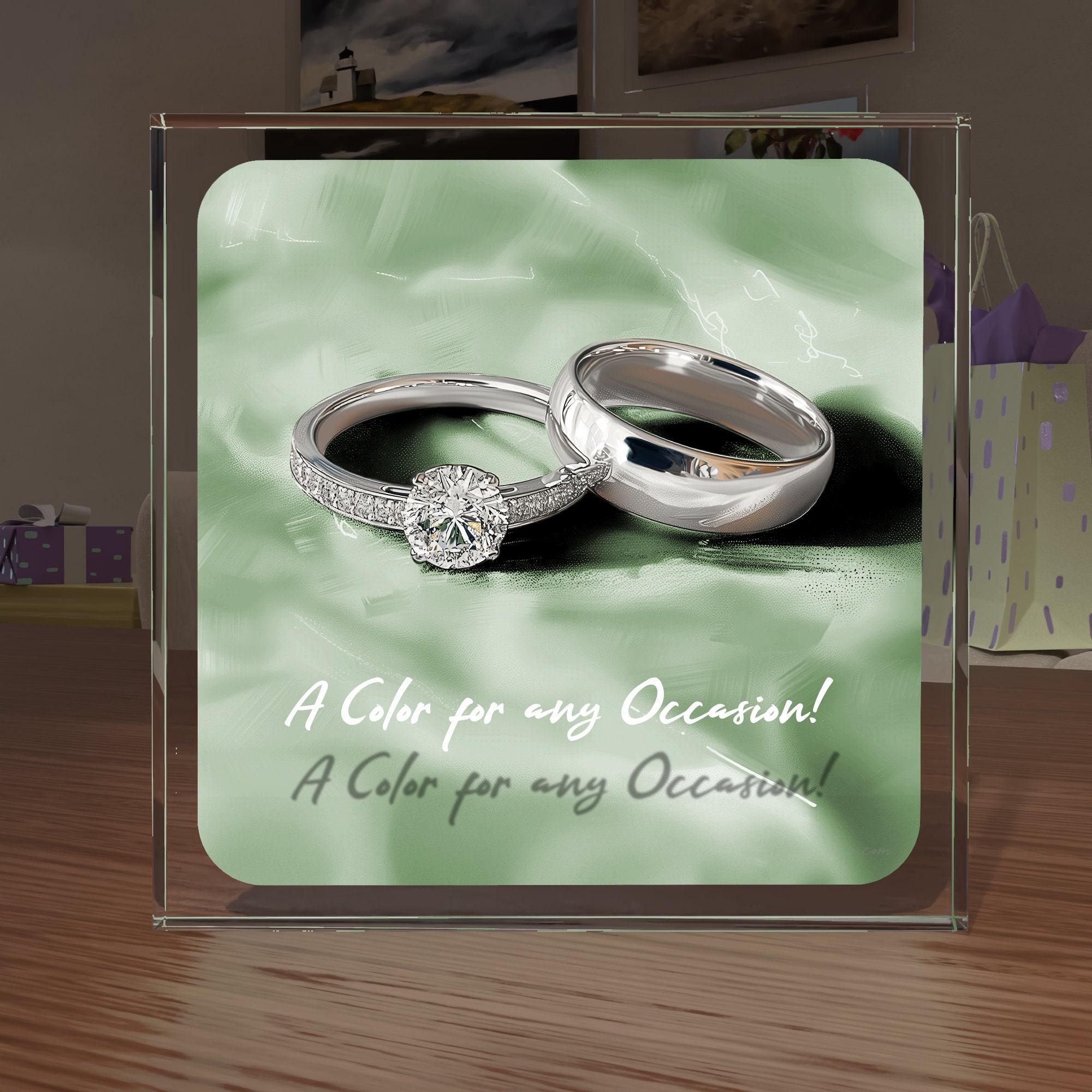 Personalized Wedding Gifts WEDDING RINGS on SATIN Tabletop Art Print W ...