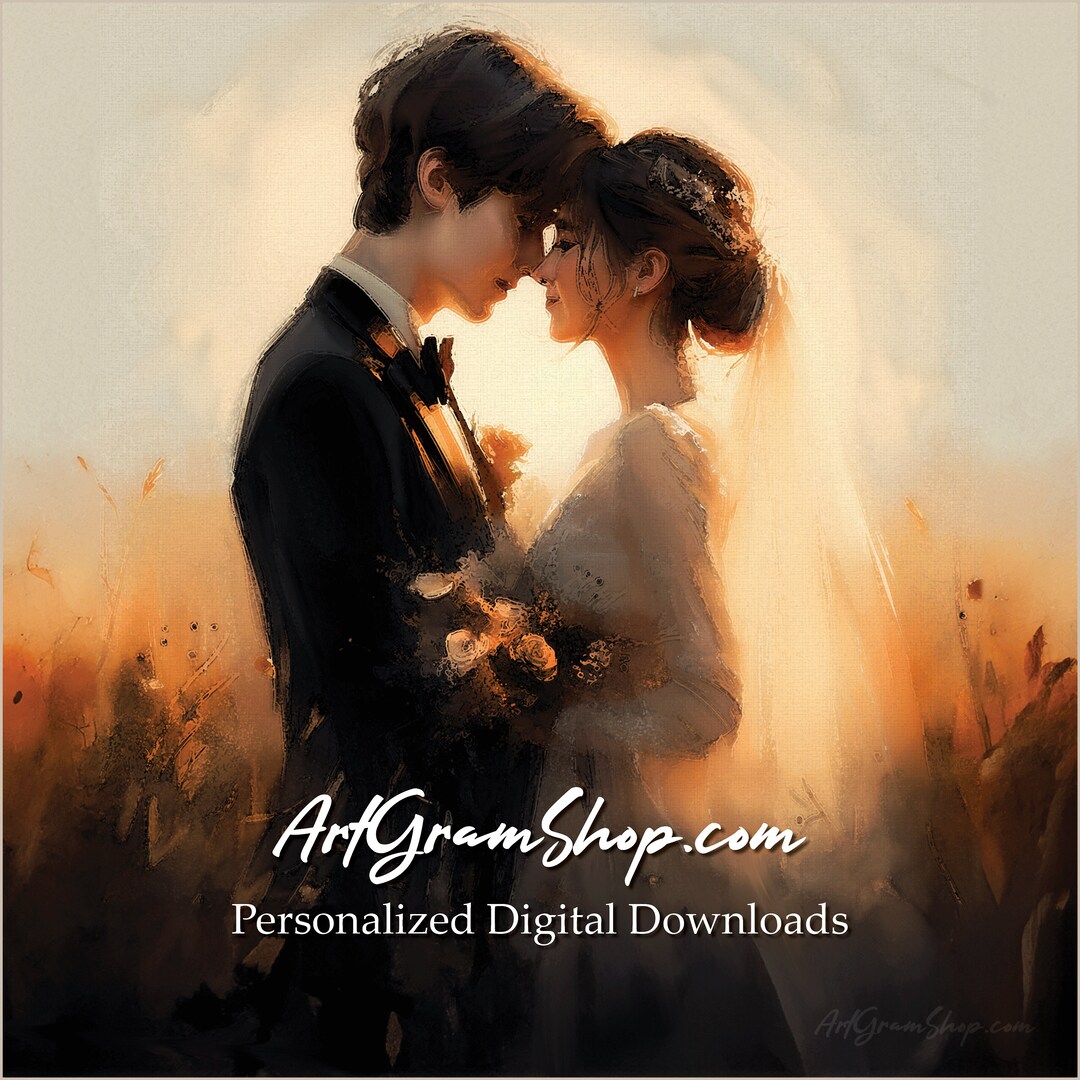 Personalized SUNSET WEDDING Digital Art With Custom Inscription Perfect ...