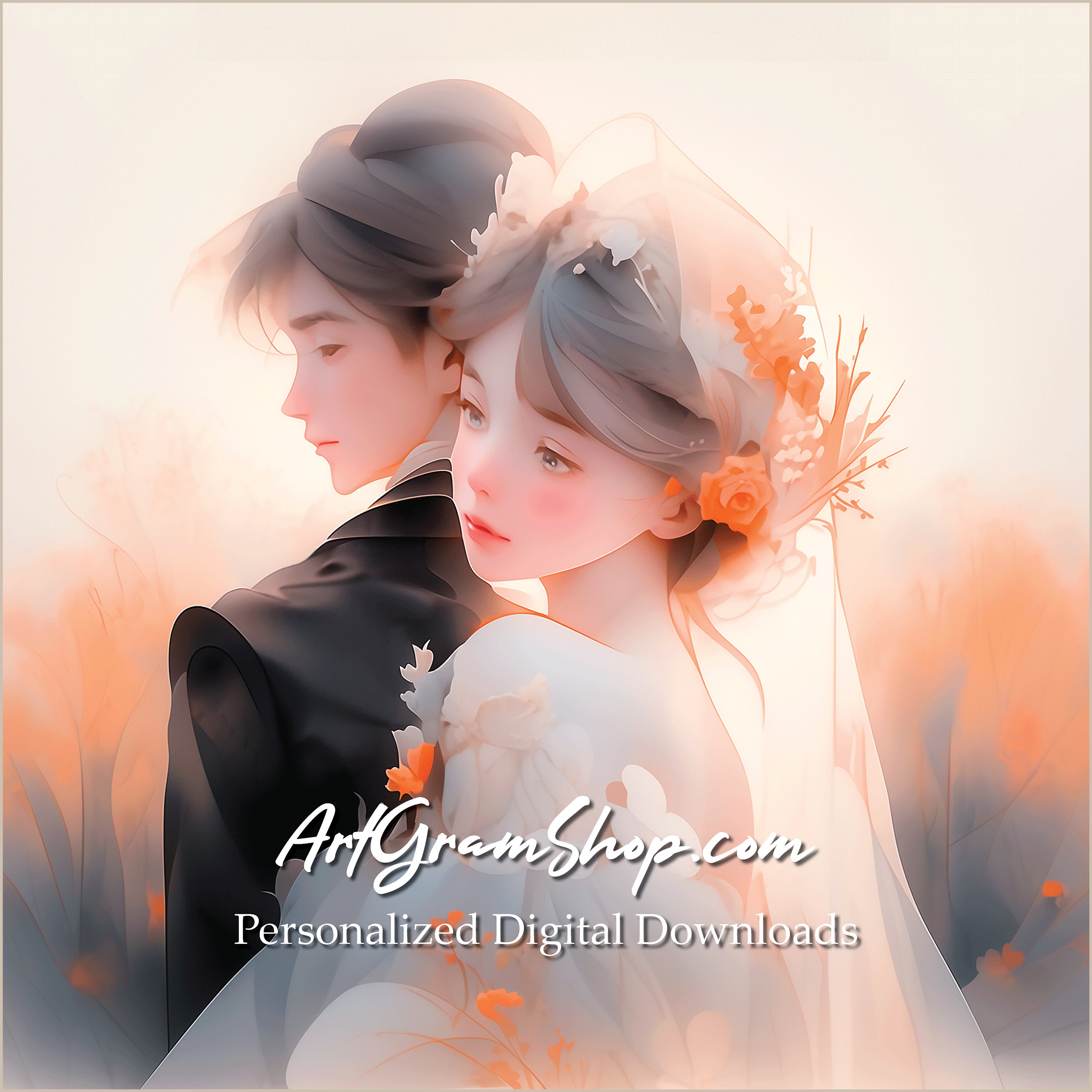Personalized WEDDING ANIME Digital Art With Custom Inscription Perfect ...