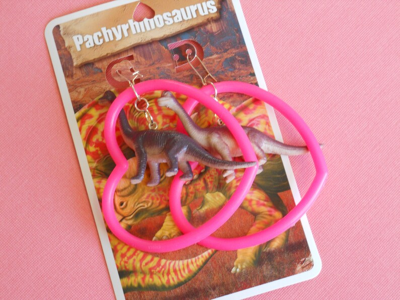 Brontosaurus Love Statement Earrings Hot Pink Heart - Etsy