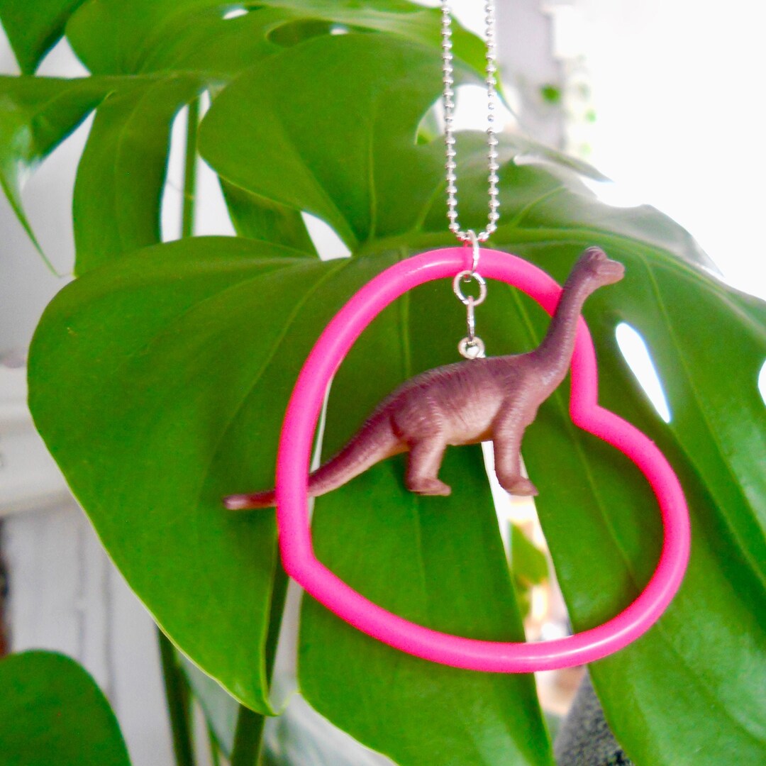 Dinosaur Love Necklace Brontosaurus Hot Pink Heart Pendant - Etsy