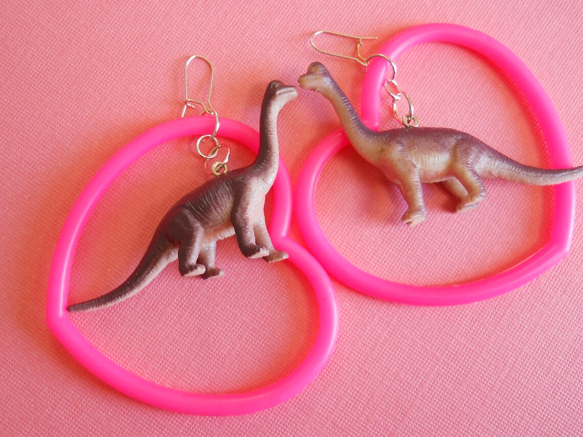 Brontosaurus Love Statement Earrings Hot Pink Heart - Etsy