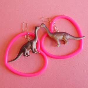Brontosaurus Love Statement Earrings Hot Pink Heart - Etsy