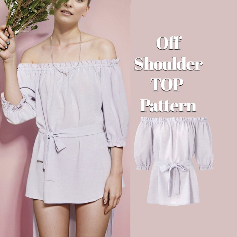 Off Shoulder Top Sewing Pattern, S-XXL, Front Tie Pattern, Women's Top ...