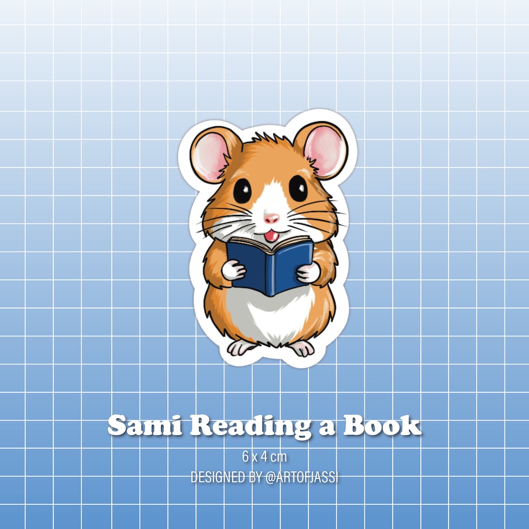 Sami Reading a Book Sticker Cute Vinyl Stickers Hamsters Sami the Hami ...