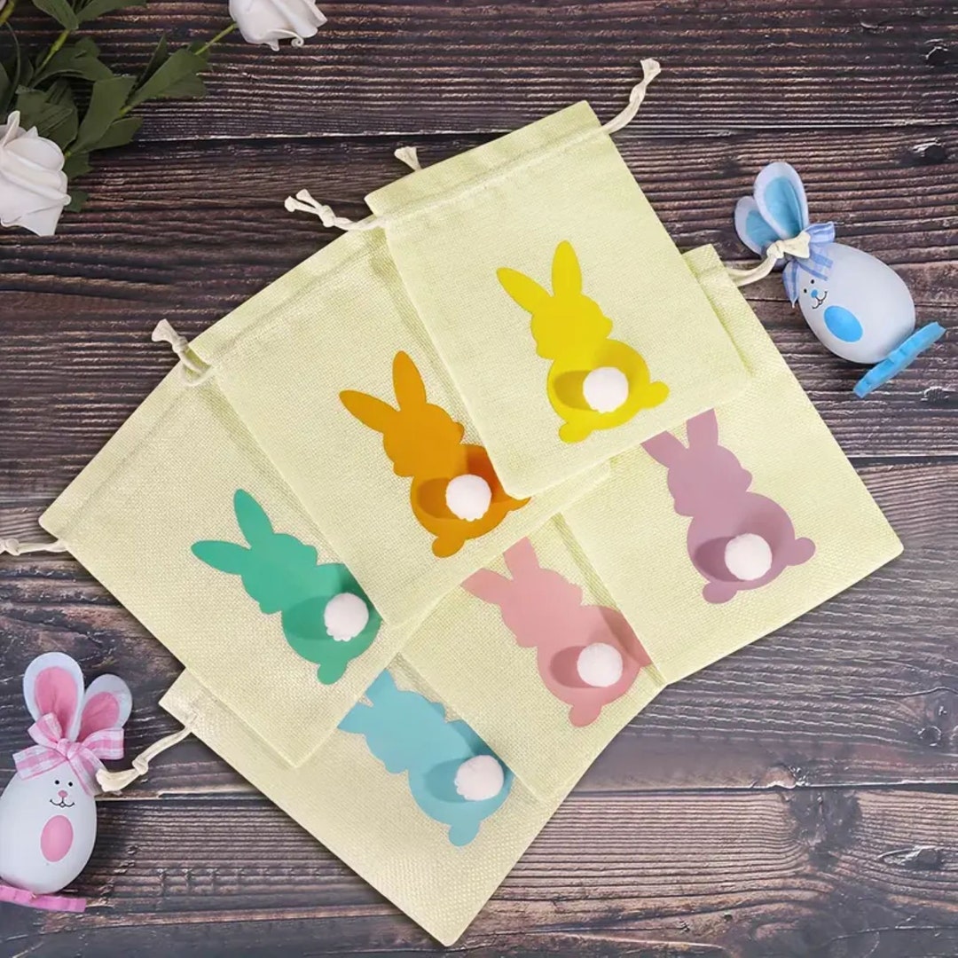 Burlap Bunny Easter Gift Bag With Drawstring, Easter Treat Bags, Easter ...