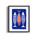 Modern Art Screenprint Scandinavian Style 3 Fish Art Print Indigo Wall ...