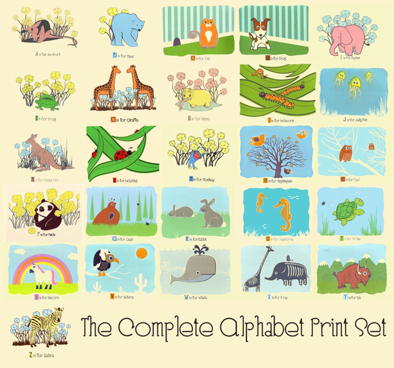 Nursery Art Prints - Choose Any 3 Alphabet Prints: Animal Art Print ...
