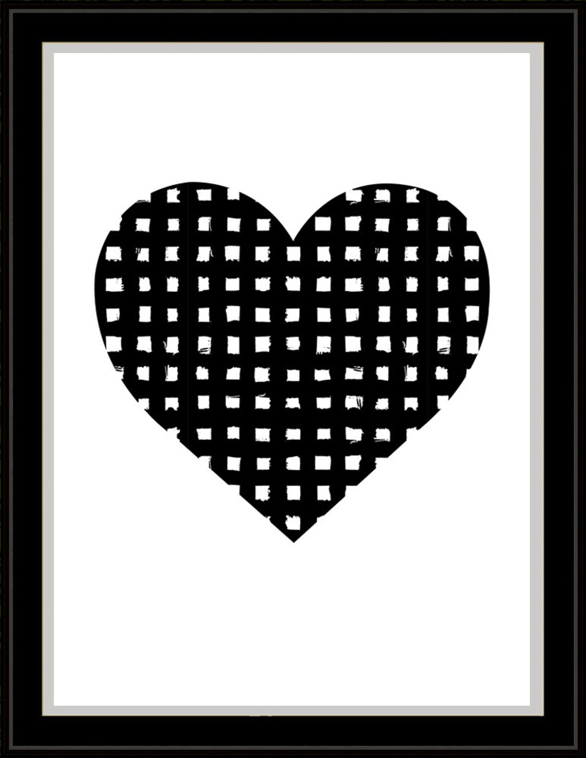 Black and White Screenprint Woven Heart Silkscreen Art Print - Etsy