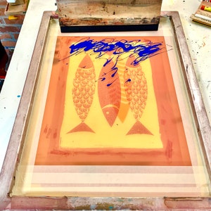 Modern Art Screenprint Scandinavian Style 3 Fish Art Print Indigo Wall ...