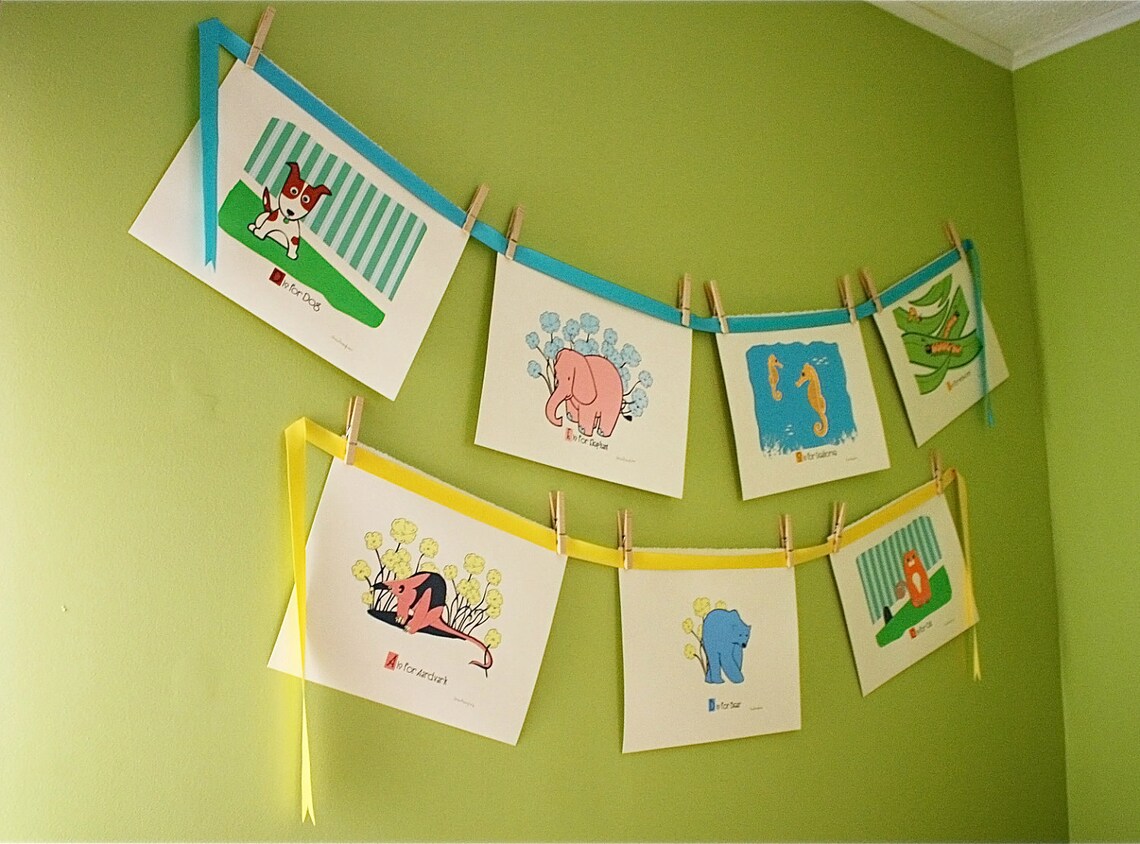 Screenprint - Nursery Art Print E is for Elephant - Alphabet Print ...
