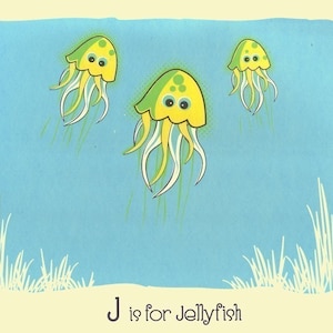 J is for Jellyfish Alphabet Print - Kids Wall Art Nursery Screenprint ...