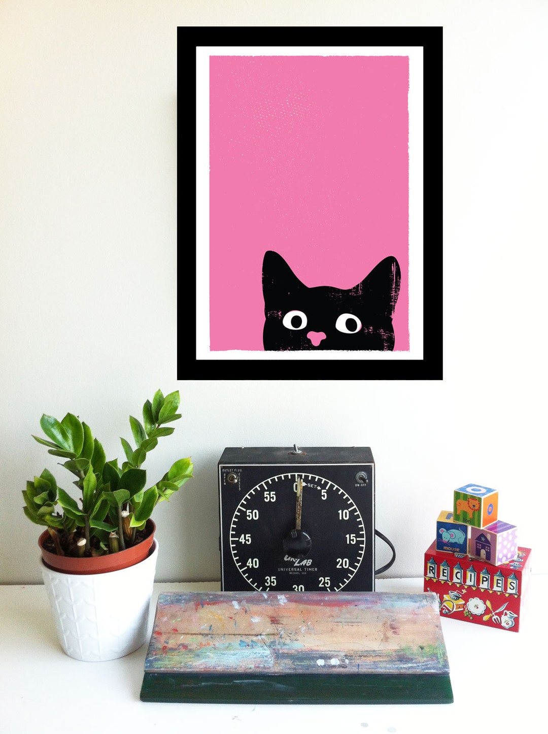 Cat Print - Oh Hai Screenprint Black Cat Art - Hot Pink Wall Art ...