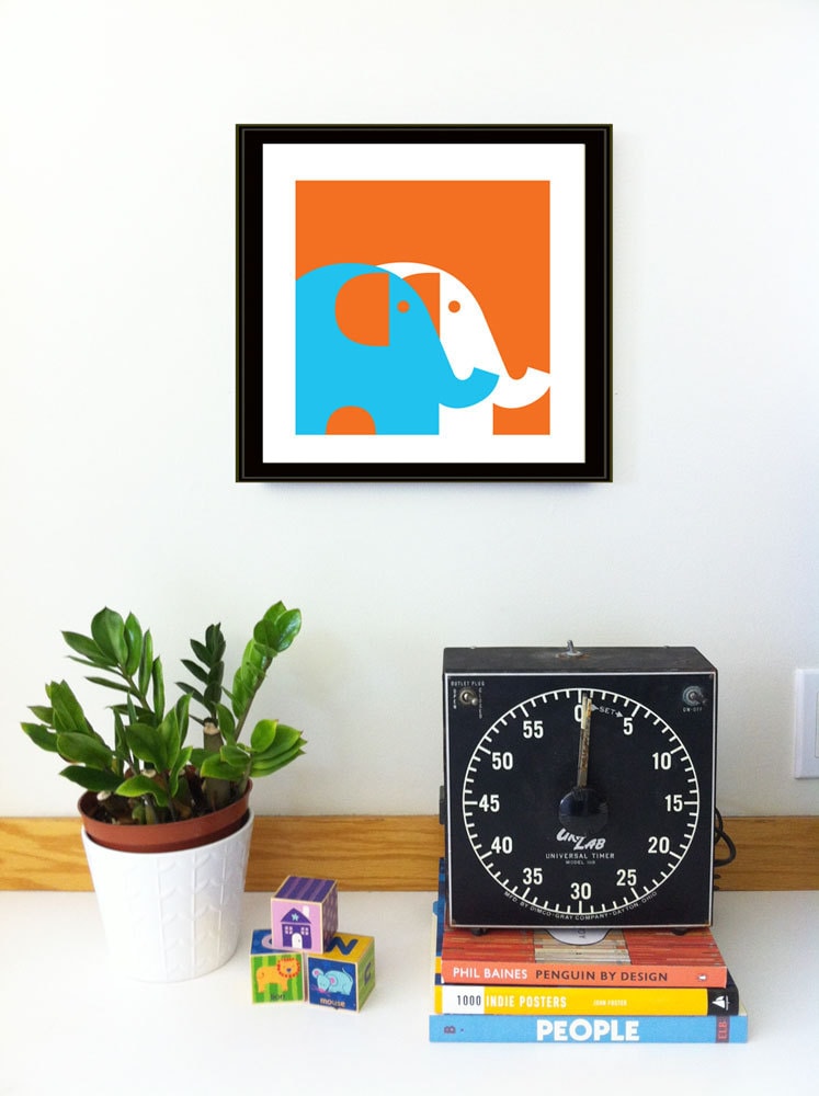 Mid Century Modern Style Elephant Art Print Screenprint - Square 12 X ...