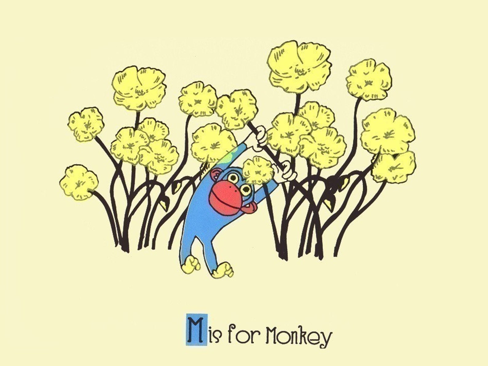 M is for Monkey Screenprint Nursery Art Print Alphabet Print - Etsy