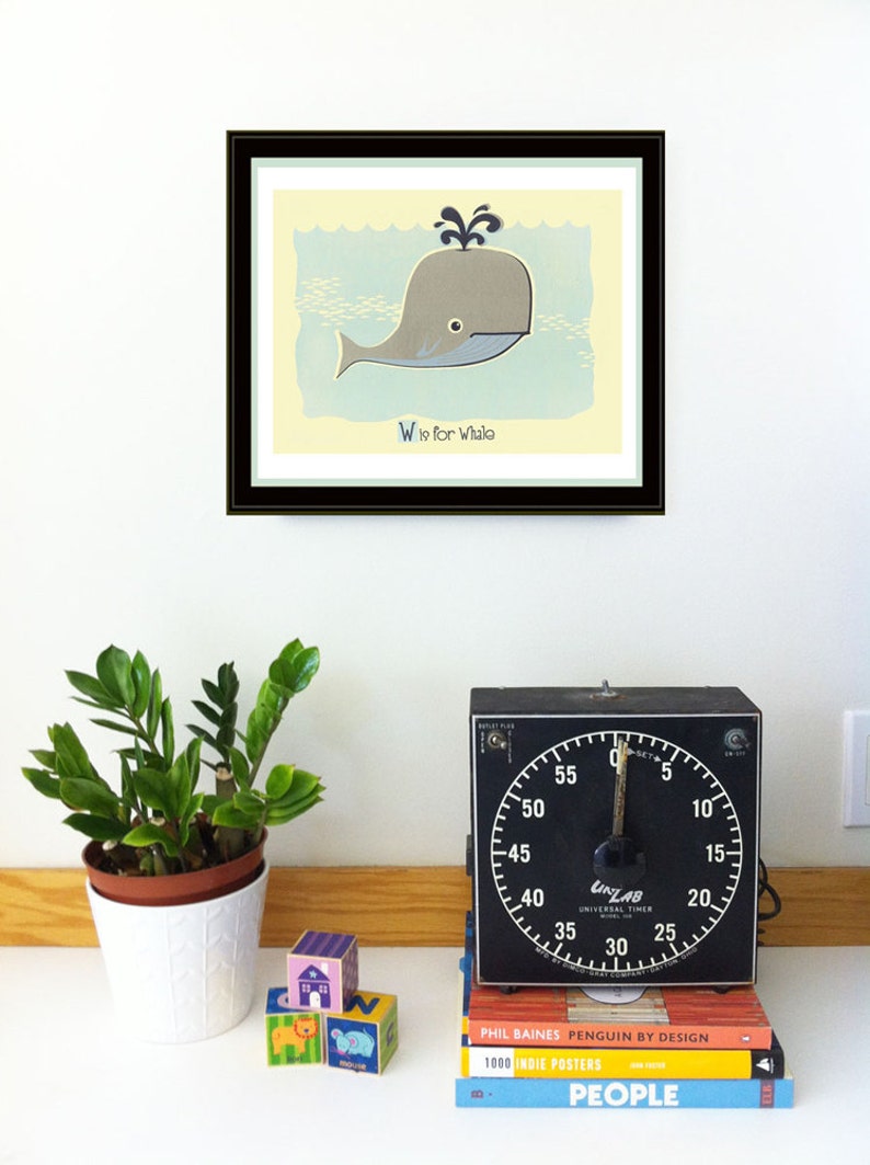 W is for Whale Screenprint Nursery Art Print - Alphabet Letter Poster ...