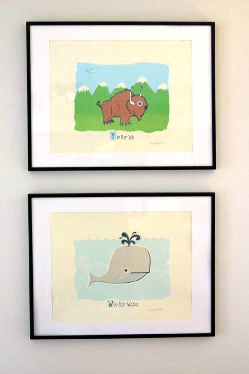 W is for Whale Screenprint Nursery Art Print - Alphabet Letter Poster ...