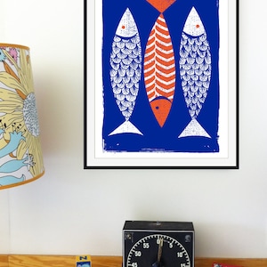 3 Fish Screenprint Art Print Modern Art Scandinavian Style - Mid ...