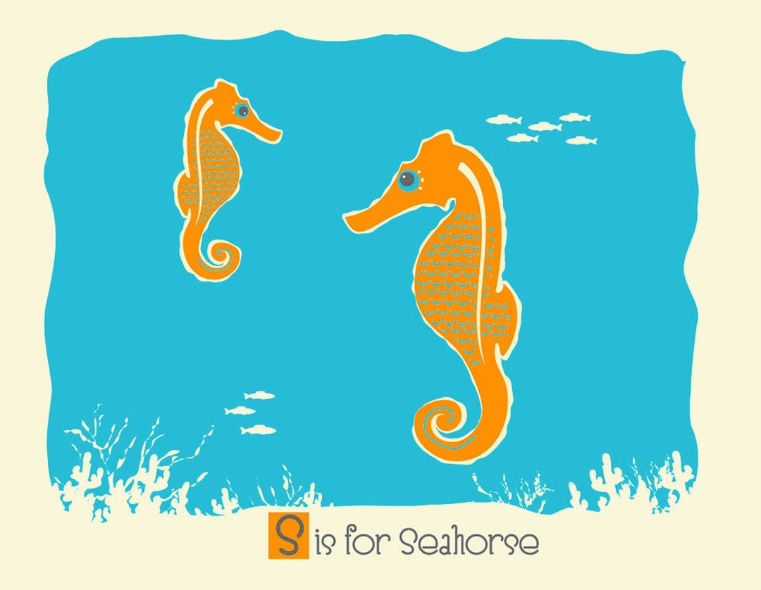 Screenprint - S is for Seahorse - Nursery Art Print - Alphabet Letter ...