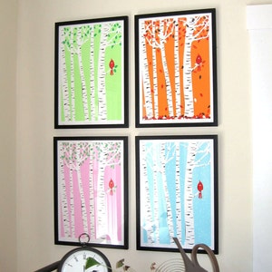 Screenprint Cardinal Seasons Print Set Chose Any 2 Bird Art Hand ...