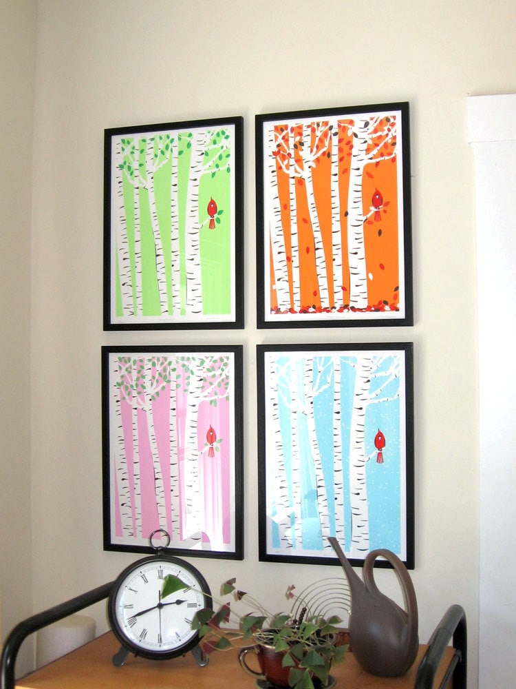 Screenprint Cardinal Seasons Print Set Chose Any 2 Bird Art - Etsy