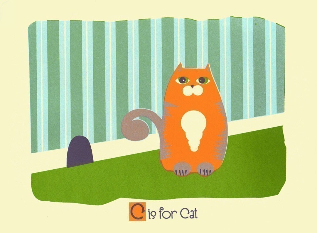 Nursery Alphabet Art Print - C is for Cat - Hand Screenprinted Animal ...
