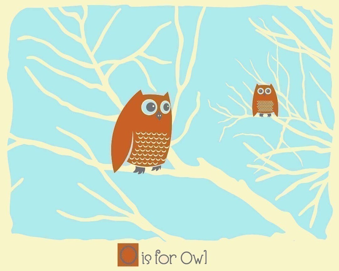 Owl Screenprint Nursery Art - O is for Owl - Alphabet Print - Kids Wall ...