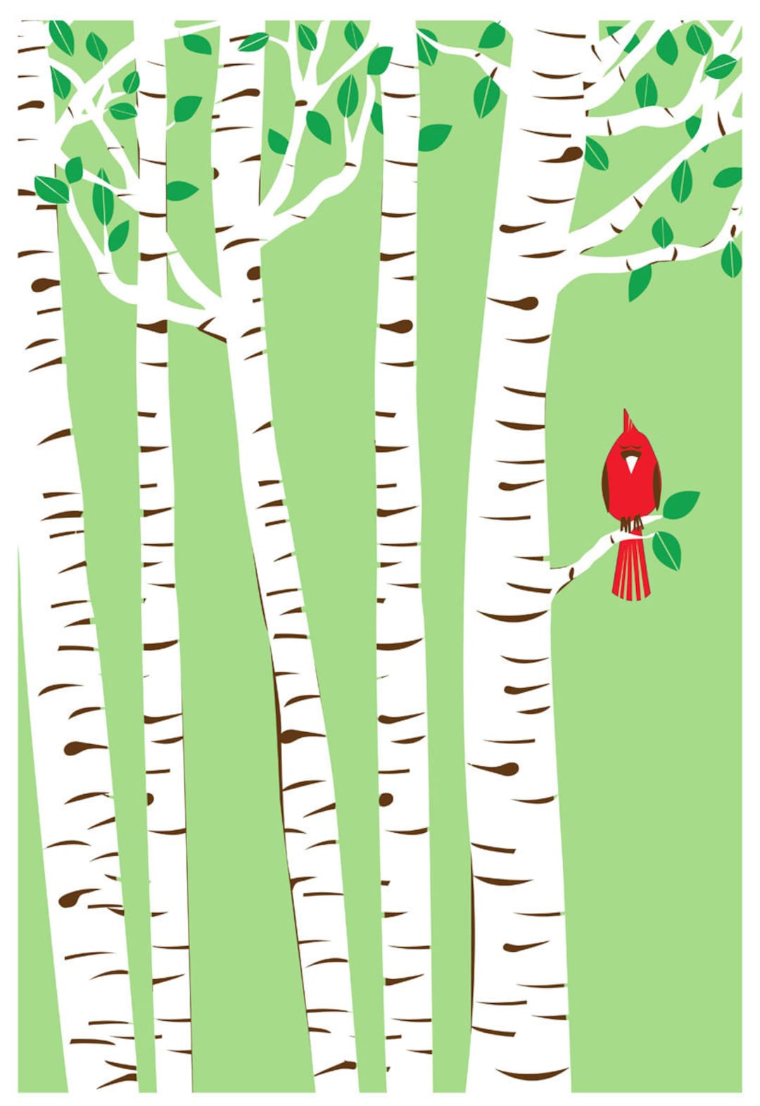 Screenprint Spring Cardinal Art Print - Modern Birch Trees Cardinal Red ...
